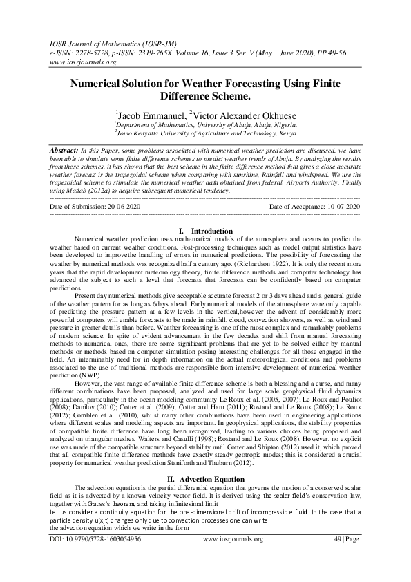 (PDF) Numerical Solution for Weather Forecasting Using Finite ...