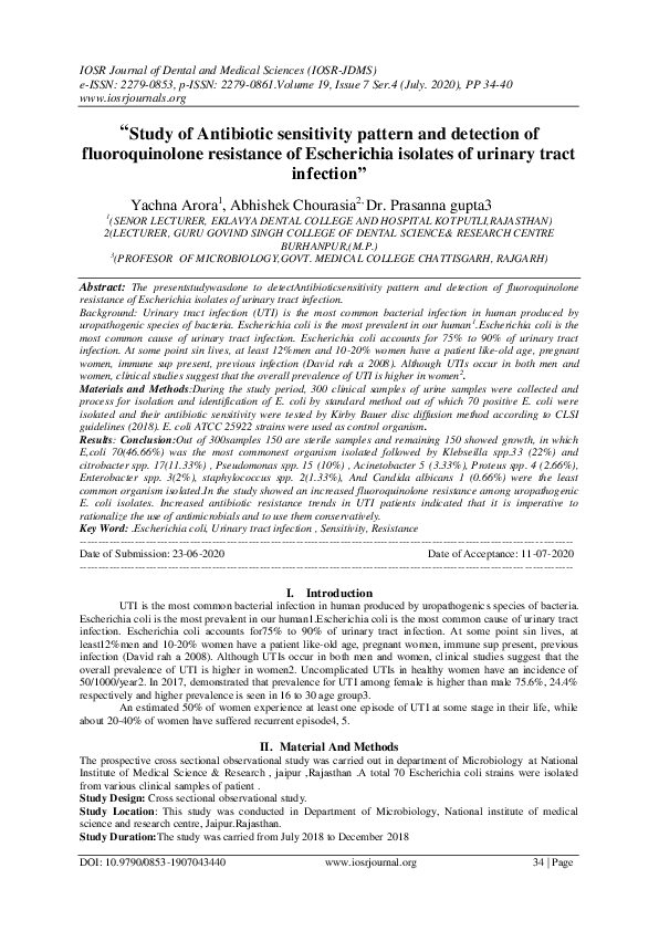 (PDF) " Study of Antibiotic sensitivity pattern and detection of fluoroquinolone resistance of ...