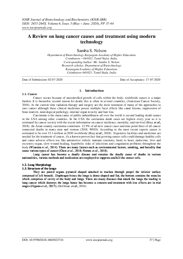 (PDF) A Review on lung cancer causes and treatment using modern technology