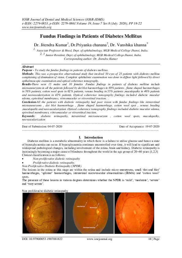 (PDF) Fundus Findings in Patients of Diabetes Mellitus