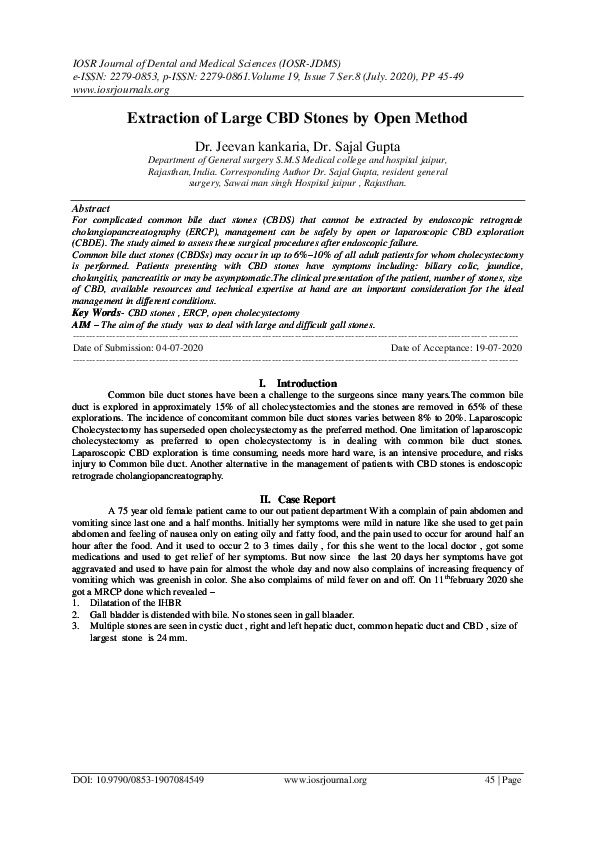 (PDF) Extraction of Large CBD Stones by Open Method