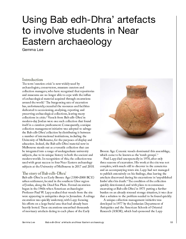 (PDF) Using Bab edh-Dhra' artefacts to involve students in Near Eastern ...
