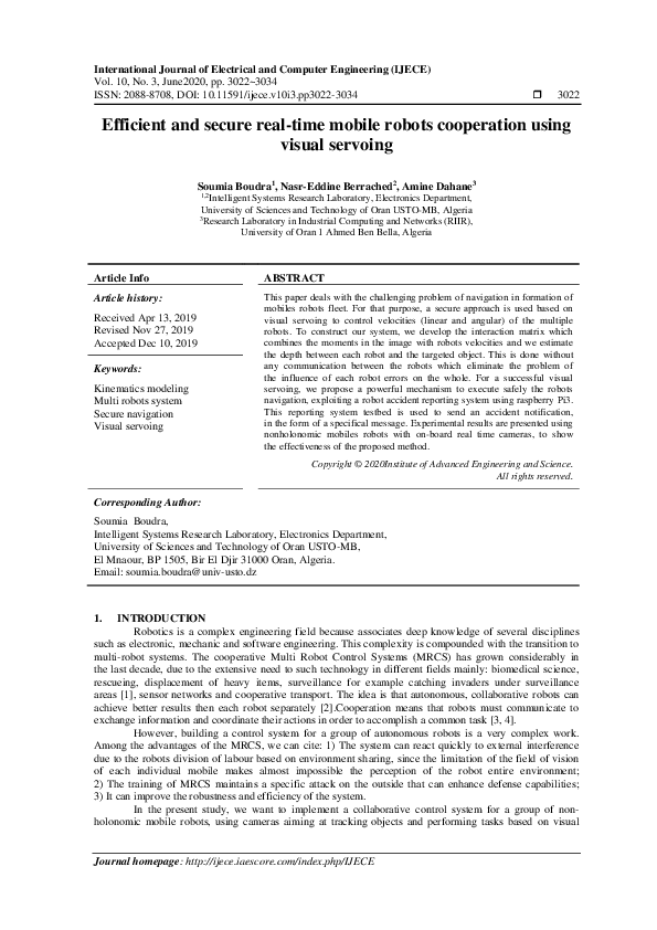 Pdf Efficient And Secure Real Time Mobile Robots Cooperation Using Visual Servoing 