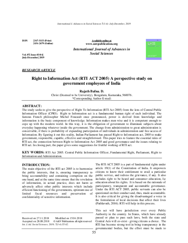 (PDF) International Journal of Advances in Social Sciences Right to ...