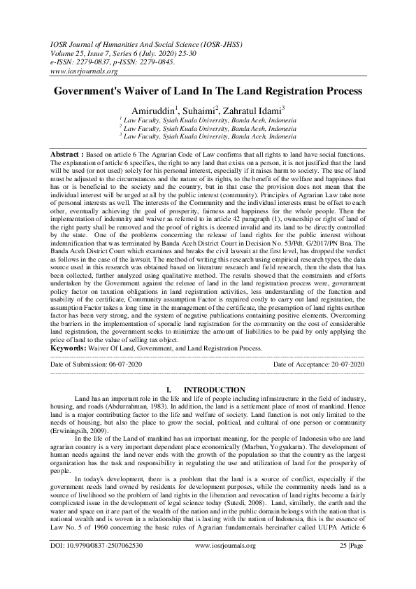 (PDF) Government's Waiver of Land In The Land Registration Process