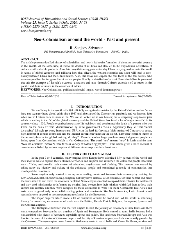 (PDF) Neo-Colonialism around the world -Past and present