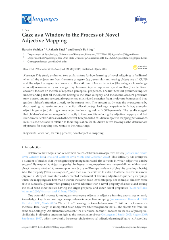 (PDF) Gaze as a Window to the Process of Novel Adjective Mapping