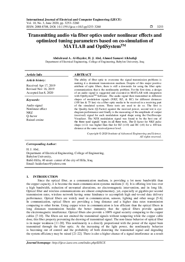 (PDF) Transmitting audio via fiber optics under nonlinear effects and ...