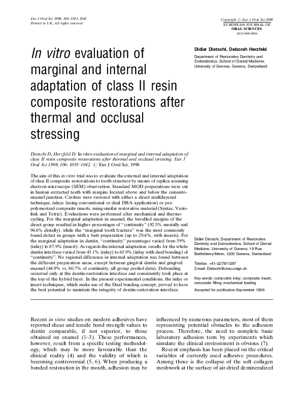 Pdf In Vitro Evaluation Of Marginal And Internal Adaptation Of Class Ii Resin Composite