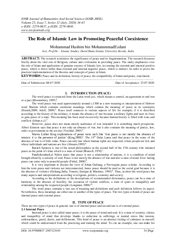 (PDF) The Role of Islamic Law in Promoting Peaceful Coexistence