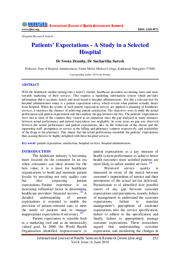 (PDF) Patients' Expectations -A Study in a Selected Hospital