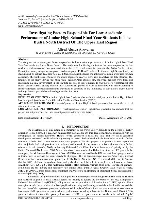 (PDF) Investigating Factors Responsible For Low Academic Performance of ...