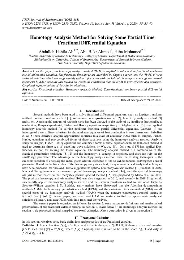 Pdf Homotopy Analysis Method For Solving Some Partial Time Fractional