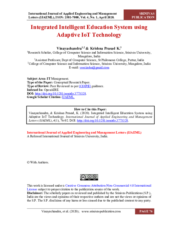 (PDF) Integrated Intelligent Education System using Adaptive IoT Technology