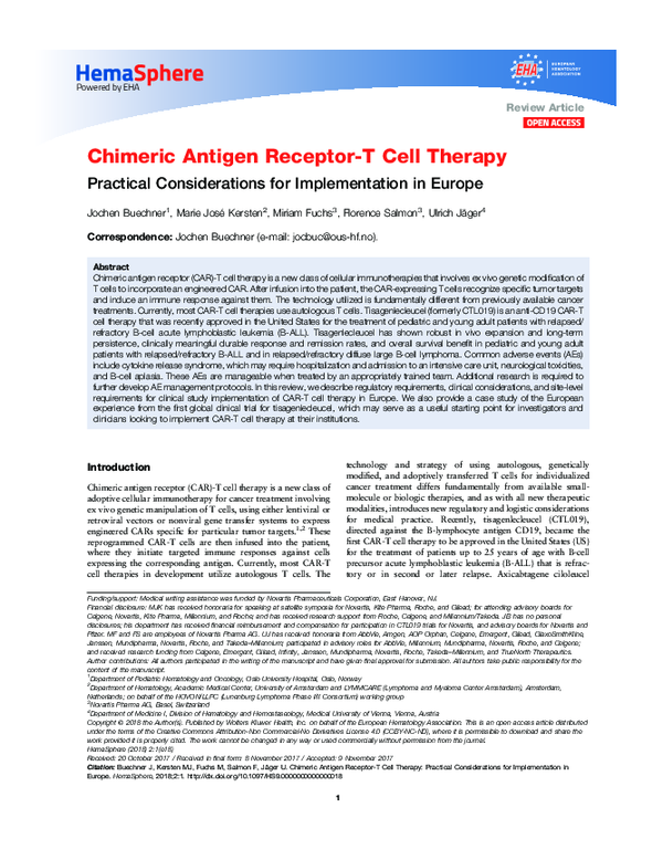 (PDF) Chimeric Antigen Receptor-T Cell Therapy Practical Considerations for Implementation in Europe