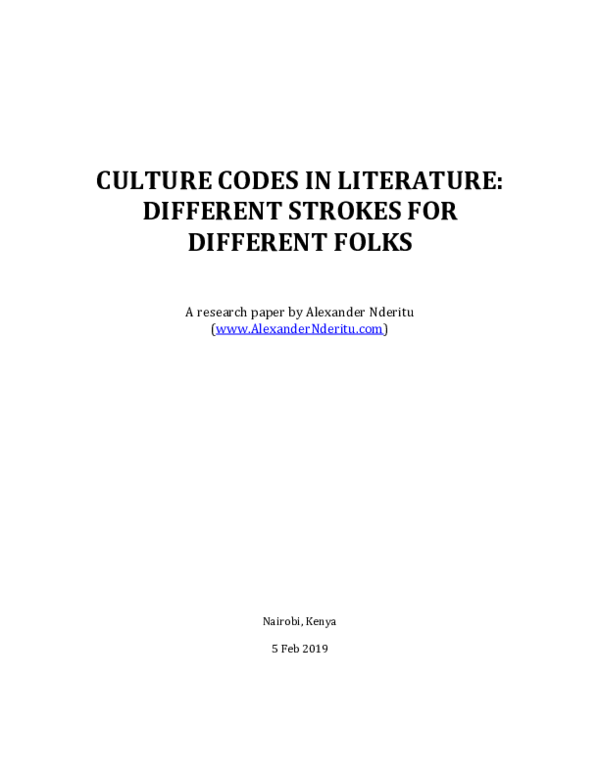 (PDF) Culture Codes in Literature: Different Strokes for Different Folks