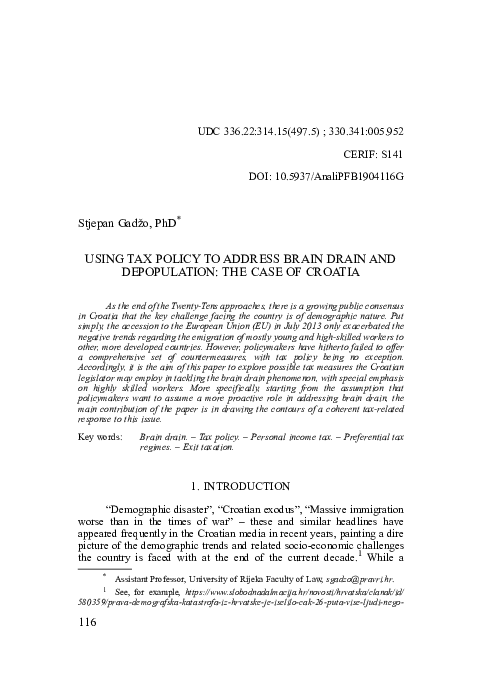 (PDF) Using tax policy to address brain drain and depopulation: The ...