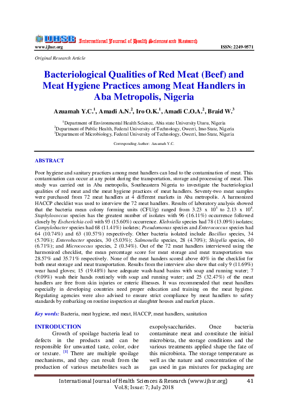 (PDF) Bacteriological Qualities of Red Meat (Beef) and Meat Hygiene ...