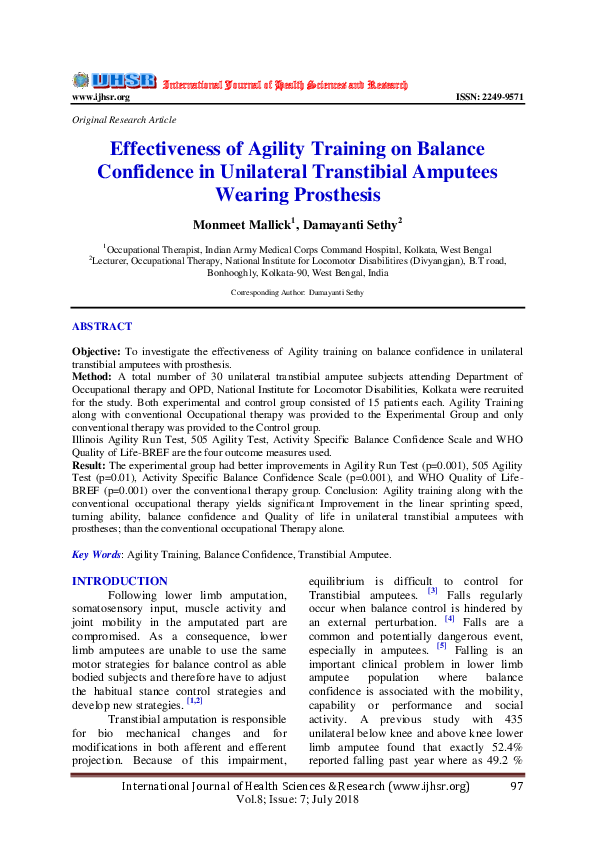 (PDF) Effectiveness of Agility Training on Balance Confidence in ...