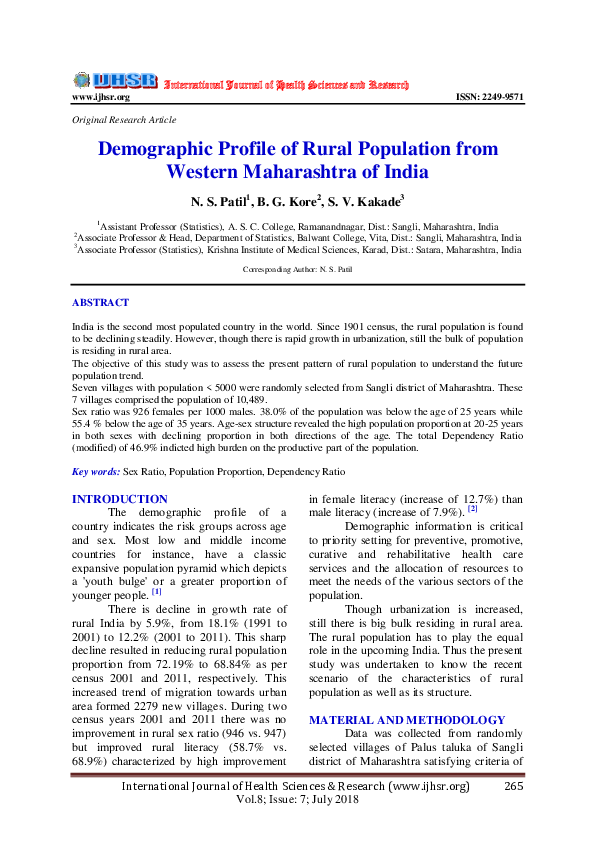 (PDF) Demographic Profile of Rural Population from Western Maharashtra ...