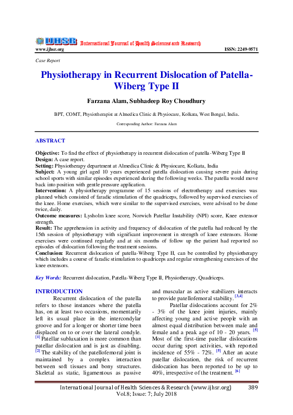 (PDF) Physiotherapy in Recurrent Dislocation of Patella- Wiberg Type II