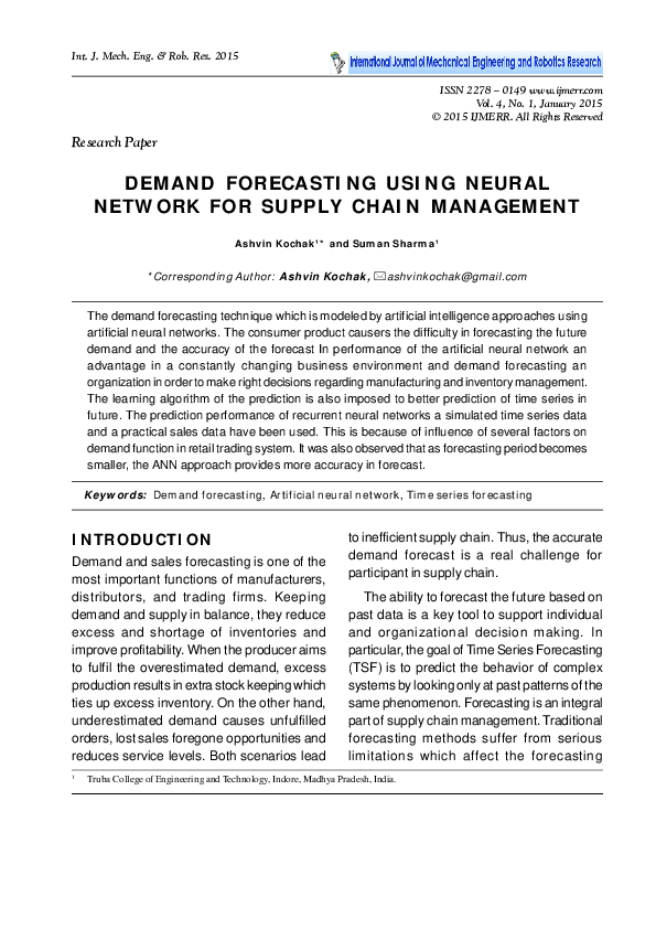 Pdf Demand Forecasting Using Neural Network For Supply Chain Management
