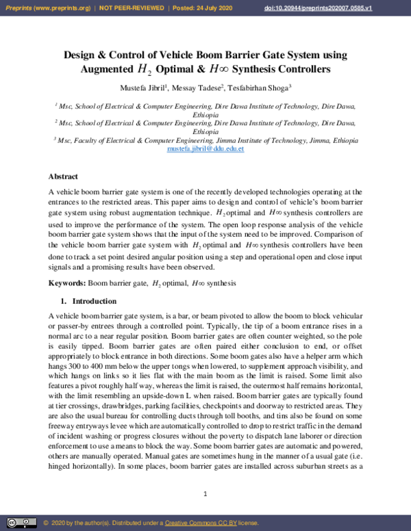 (PDF) Design & Control of Vehicle Boom Barrier Gate System using Augmented H2 Optimal and H ...