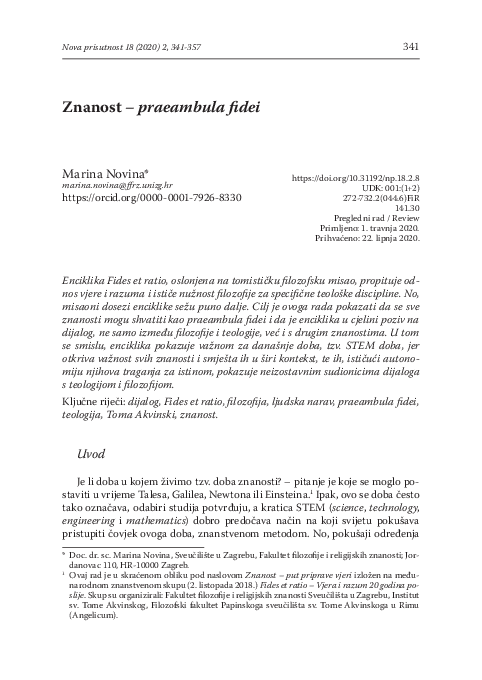 (PDF) Science - praeambula fidei (Znanost - praeambula fidei) | Marina ...