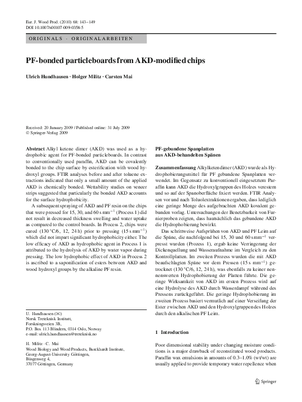 (PDF) PF-bonded particleboards from AKD-modified chips