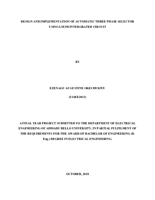 (DOC) DESIGN AND IMPLEMENTATION OF AUTOMATIC THREE PHASE SELECTOR USING ...