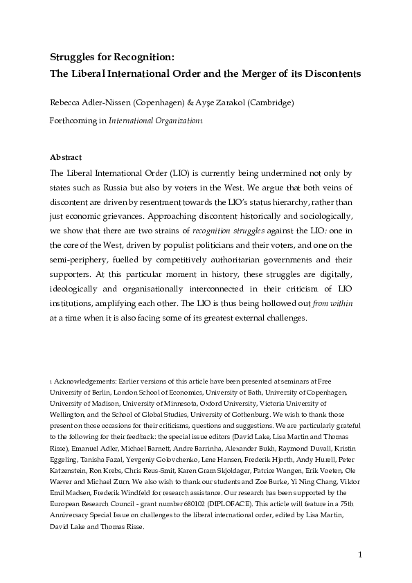 (PDF) Struggles for Recognition: The Liberal International Order and ...
