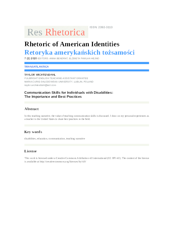 (PDF) Communication Skills for Individuals with Disabilities: The ...