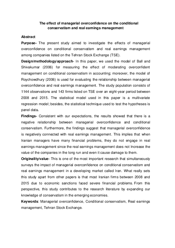 (PDF) The effect of managerial overconfidence on the conditional conservatism and real earnings ...