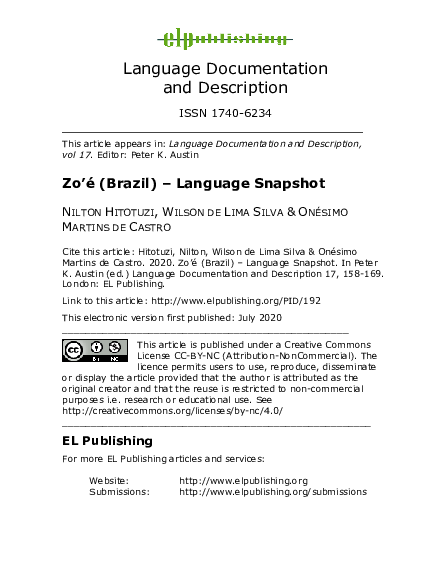 (PDF) Zo'é (Brazil) -Language Snapshot
