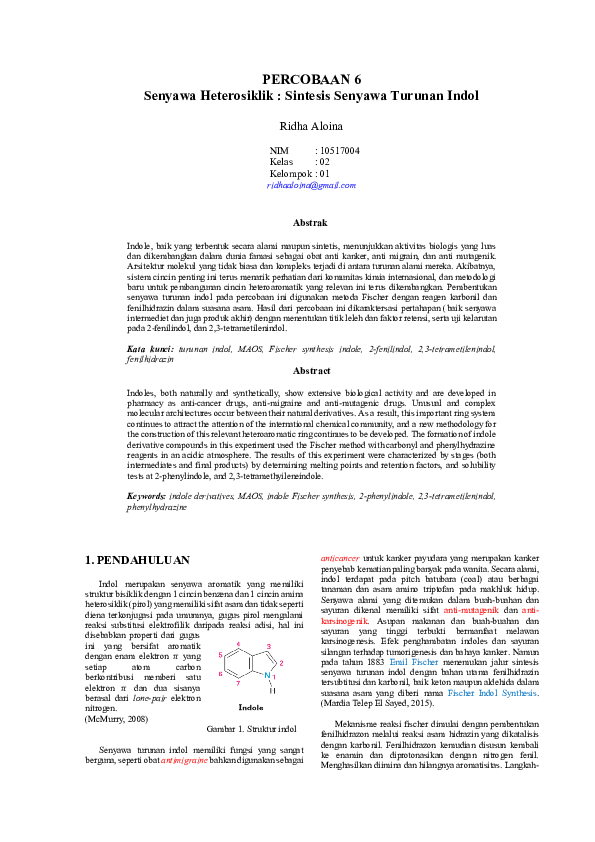(PDF) FullReport Kimia Organik : Senyawa Heterosiklik : Sintesis ...