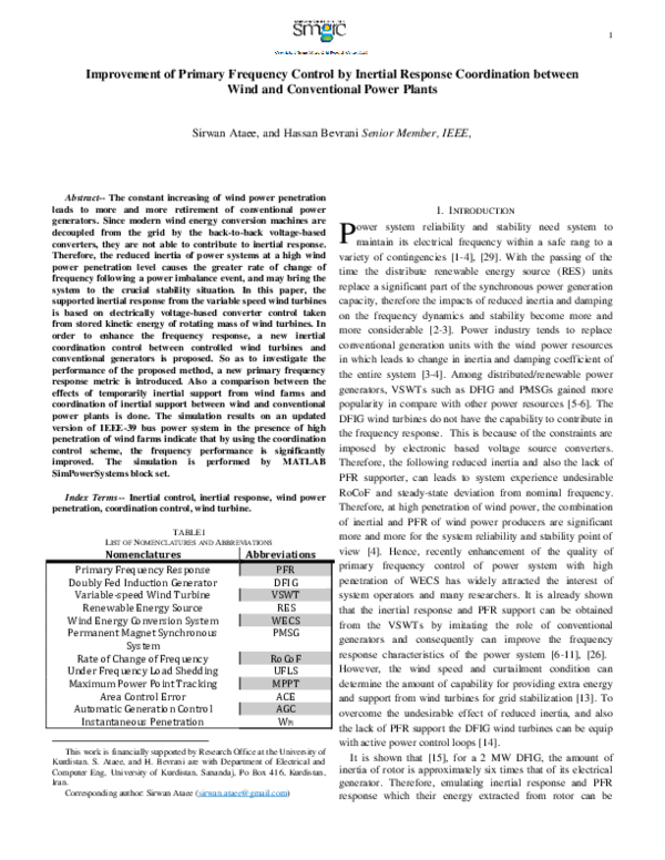 (PDF) Improvement of Primary Frequency Control by Inertial Response ...