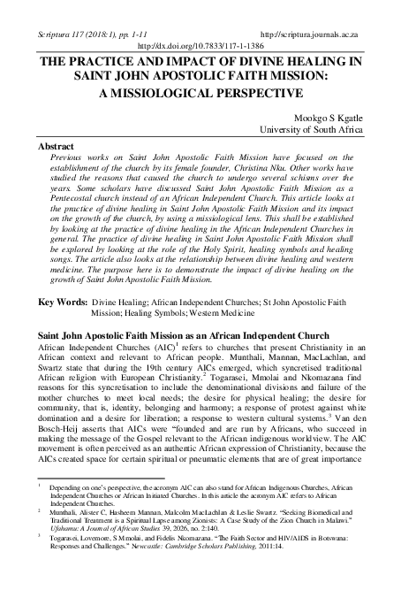 (PDF) THE PRACTICE AND IMPACT OF DIVINE HEALING IN SAINT JOHN APOSTOLIC ...