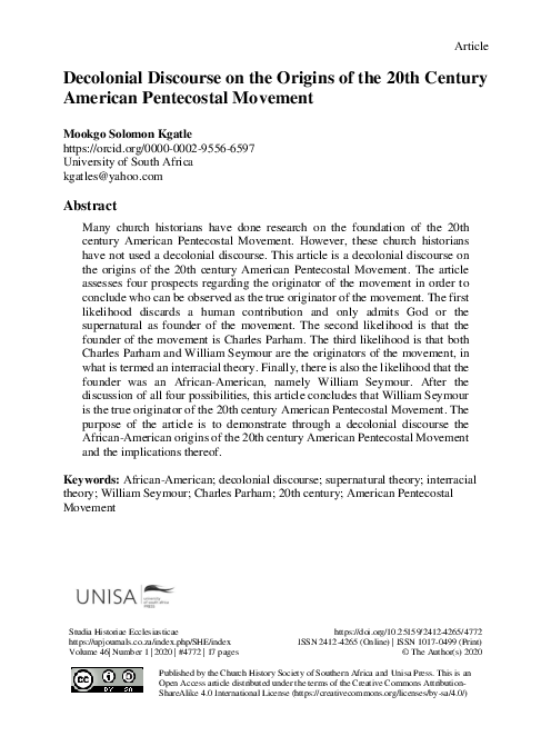 (PDF) Decolonial Discourse on the Origins of the 20th Century American ...