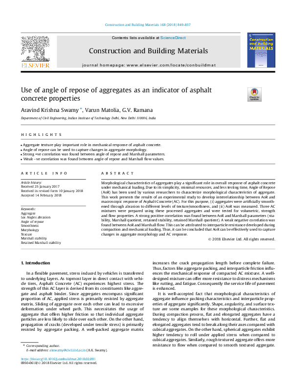 (PDF) Use of angle of repose of aggregates as an indicator of asphalt ...