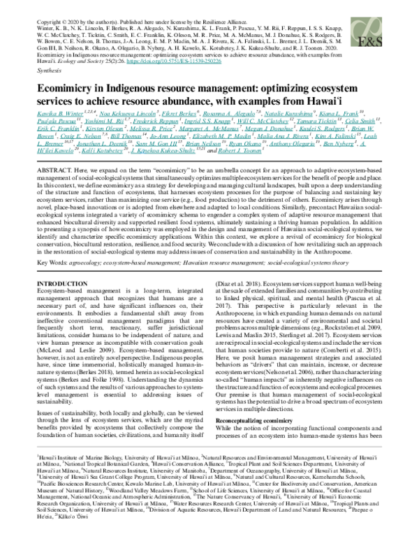 (PDF) Ecomimicry in Indigenous resource management: optimizing ...