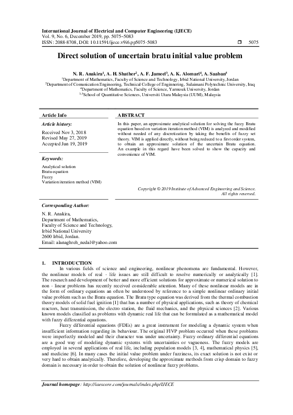 Pdf Direct Solution Of Uncertain Bratu Initial Value Problem