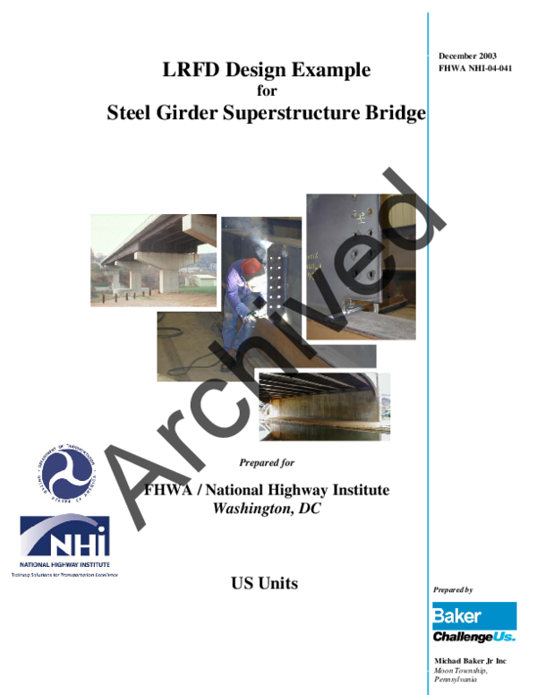 (PDF) LRFD Design Example for Steel Girder Superstructure Bridge ...
