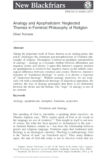 (PDF) Analogy and Apophaticism: Neglected Themes in Feminist Philosophy ...