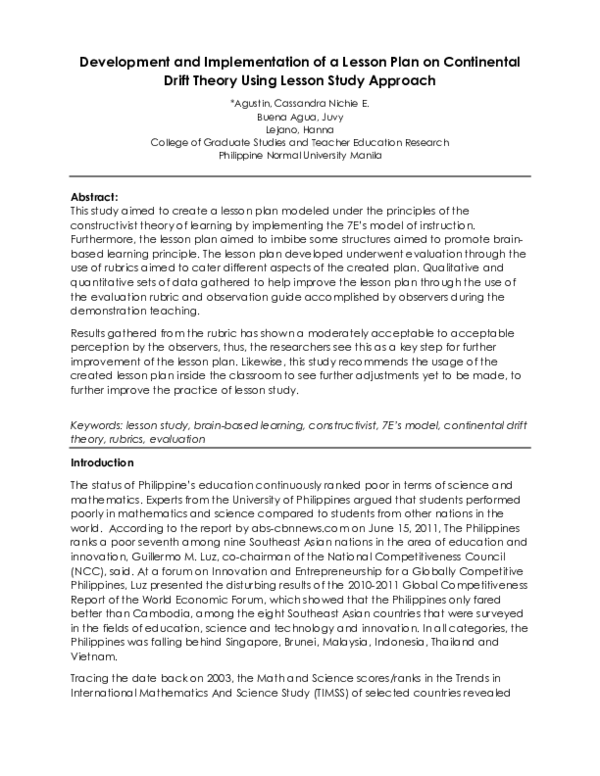 (PDF) Development and Implementation of a Lesson Plan on Continental ...