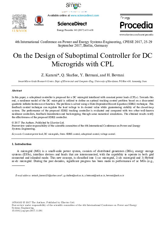 Pdf On The Design Of Suboptimal Controller For Dc Microgrids With Cpl