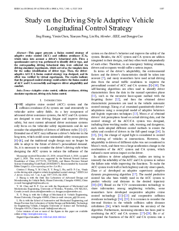 (PDF) Study on the Driving Style Adaptive Vehicle Longitudinal Control ...