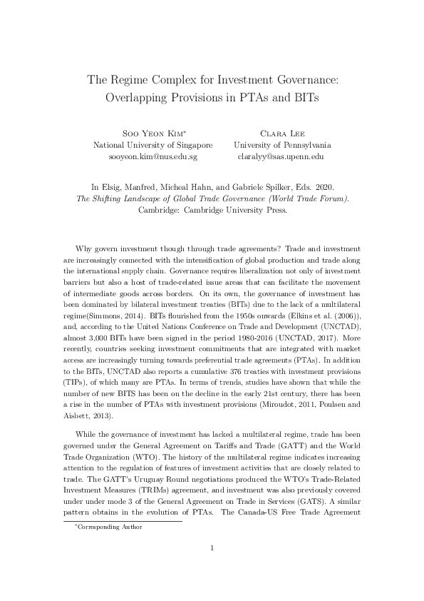 (PDF) The Regime Complex for Investment Governance: Overlapping ...
