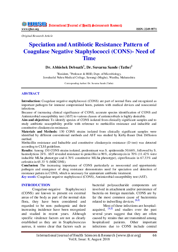 (PDF) Speciation and Antibiotic Resistance Pattern of Coagulase ...
