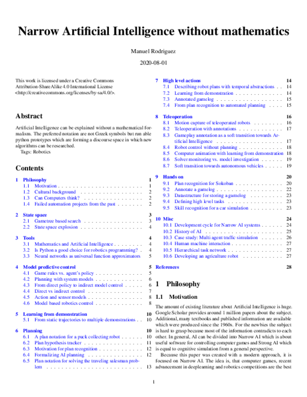 (PDF) Narrow Artificial Intelligence without mathematics