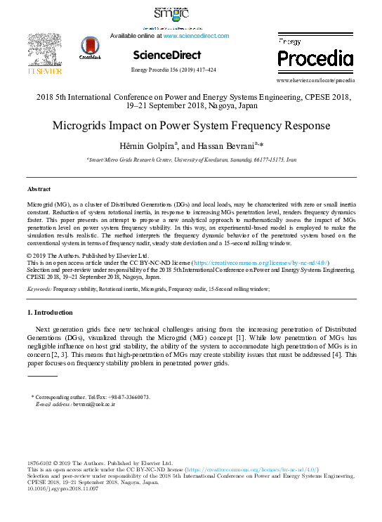 (PDF) Microgrids Impact on Power System Frequency Response